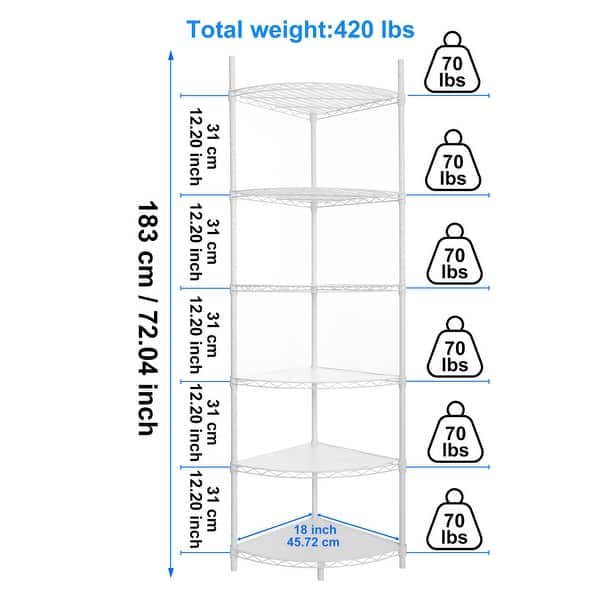 6 Tier Shelf Corner Wire Shelf Rack Free Standing Storage Chrome Rack ...
