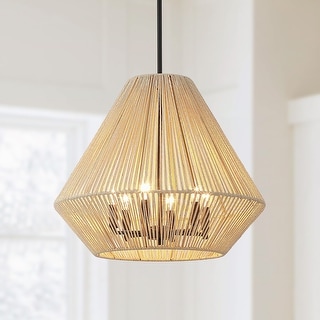 Geometric Rattan Chandelier and Pendant Light with Black Canopy - Bed ...