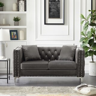 Loveseat Sofa Modern Velvet Padded Sofa Tufted Back Couches, 2 Pillows ...