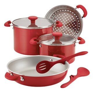 8-Piece Get Cooking! Stackable Nonstick Cookware Set, Red - Bed Bath ...