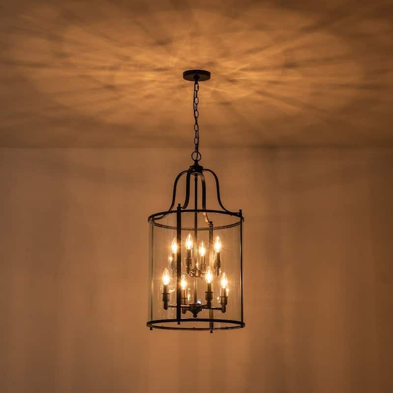 Classic Clear Glass Matte Black Round Entry Lantern Light 17in - Bed ...