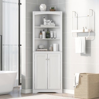 Freestanding White Tall Corner Storage Cabinet Bathroom Floor Storage ...