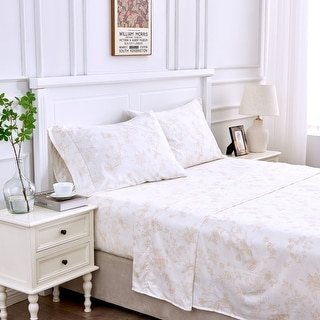 Printed Design Cotton Collection 400TC Hemstitch Natural Garden Bouquet ...