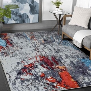 HR Print Abstract Area Rug - Non-Slip Rubber Backing, Polyester, Flat ...