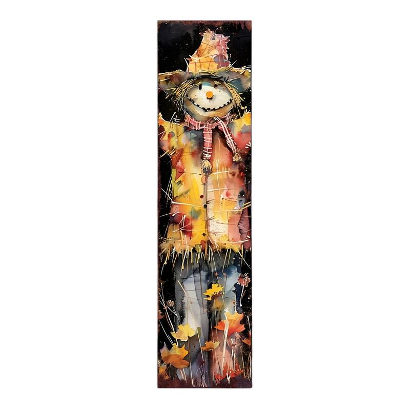 HomeRoots 36" Black And Orange Scarecrow Solid Wood Porch Sign ...