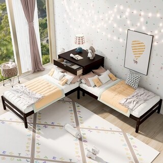 2 in 1 Design L-Shaped Corner Platform Beds with Desk and Drawer - Bed ...