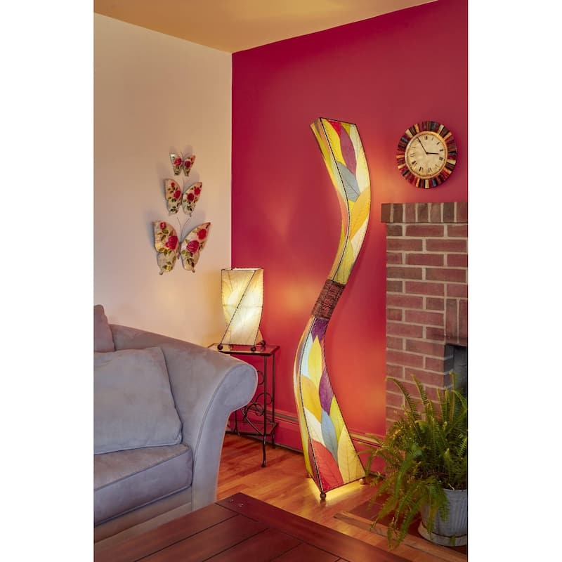 Handmade Flow Giant Floor Lamp, Cocoa Leaves Shade, 13 x 13 x 72 in ...