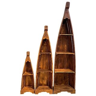 Fin 3 Piece Wood Rack Shelves, Boat, Nautical, Distressed Rustic Brown ...