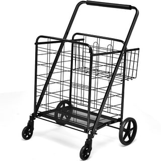 Heavy Duty Folding Utility Shopping Double Cart - 25" x 25" x 40"(L x W ...