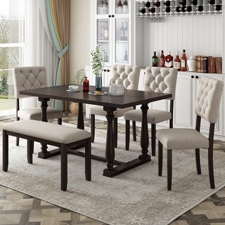 Mediterranean Style Dining Table and Chair Set with Upholstered Chairs ...