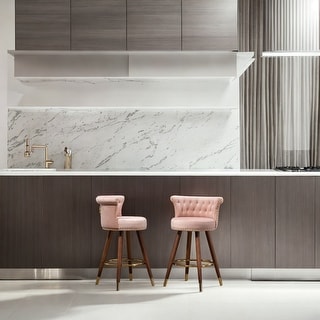 Modern Set of 2 Polyester Fabric Swivel Bar Stools With Backrest ...