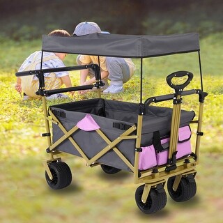 Outdoor Push & Pull Utility Folding Wagon with Removable Canopy - Bed ...