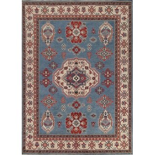 Light Blue Geometric Kazak Pakistan Area Rug Hand-knotted Wool Carpet ...