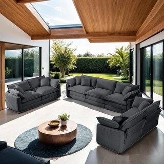 Large Deep Sofa Set of 3 Sofas with Cushions and Pillows, Grey - Bed ...
