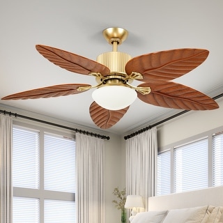 Moasis 52" Gold Tree Leaf Ceiling Fan with LED Light and 5 Tree Leaf ...