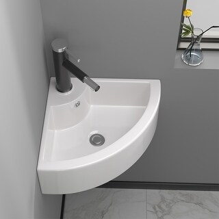 Lordear 18" Vessel Sink Wall Mount Ceramic Triangle Floating White ...