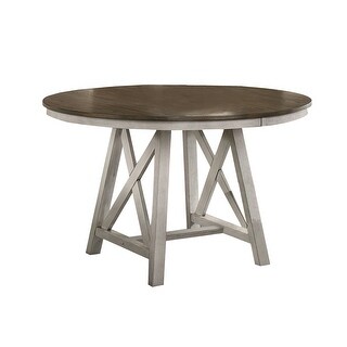 Wooden Round Table with Block Legs and Grain Texture Finish,White and ...