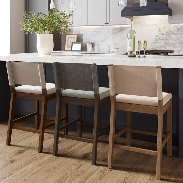 Nathan James Linus Modern Upholstered Bar Stool with Back and Solid ...