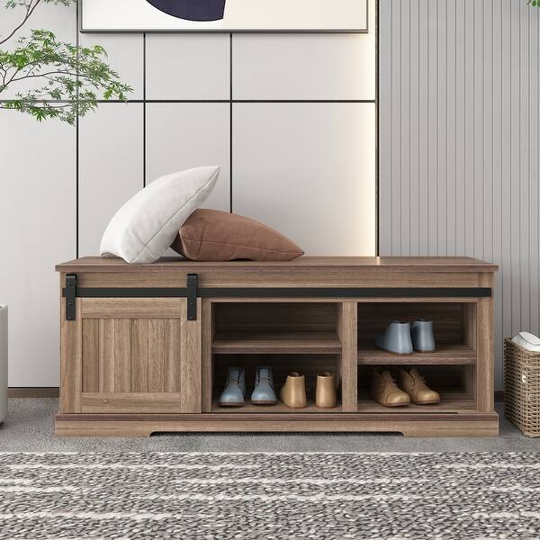 Storage Benches with Sliding Door Bench& Adjustable Open Shelf - Bed ...