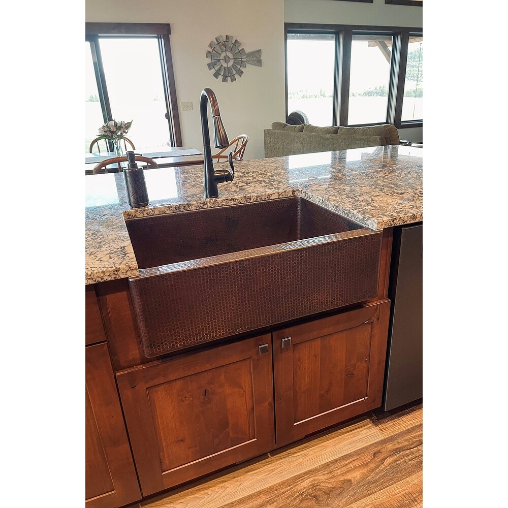 33-in Hammered Copper Single Basin Kitchen Sink w/ Space For Faucet ...