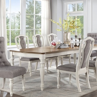 Acme Florian DINING TABLE W/2 LEAVES Oak & Antique White Finish - Oak ...