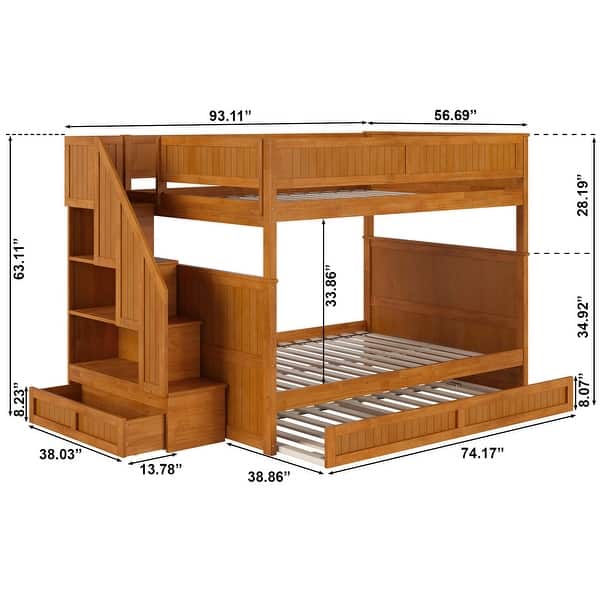 Dover Full over Full Staircase Bunk Bed with Storage Drawer and Twin ...