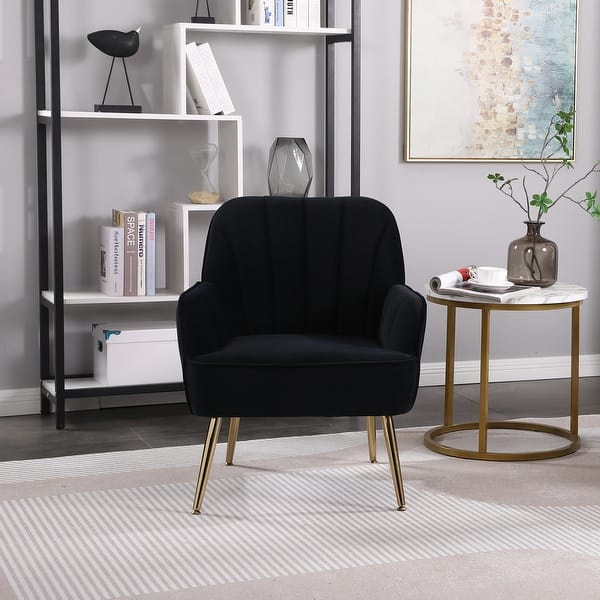 Soft Ergonomics Accent Chair Black Velvet Upholstered Armreat Chair ...