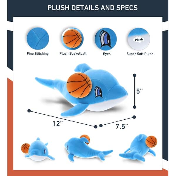 DolliBu Huggable Blue Dolphin Stuffed Animal with Basketball Plush - 12 ...