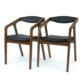 Humble Crew Set of 2 Dining Chairs with Arms, Black Leather Cushion ...