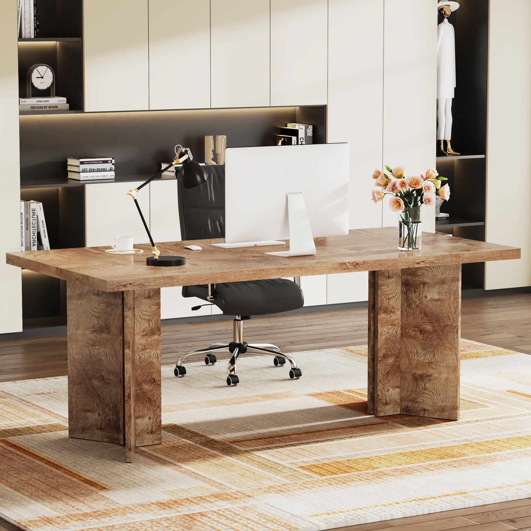 63 Inch Executive Office Desk Modern Wood Large Computer Desk Grey
