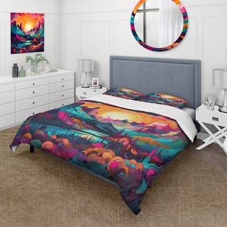 Designart "Vibrant Sunset Shining Over Mountains III" Orange ...