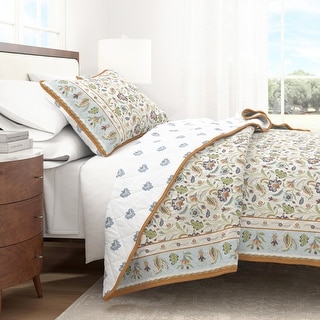 Linery & Co. Cotton Stitched Reversible Boho Floral 3 Piece Quilt and ...