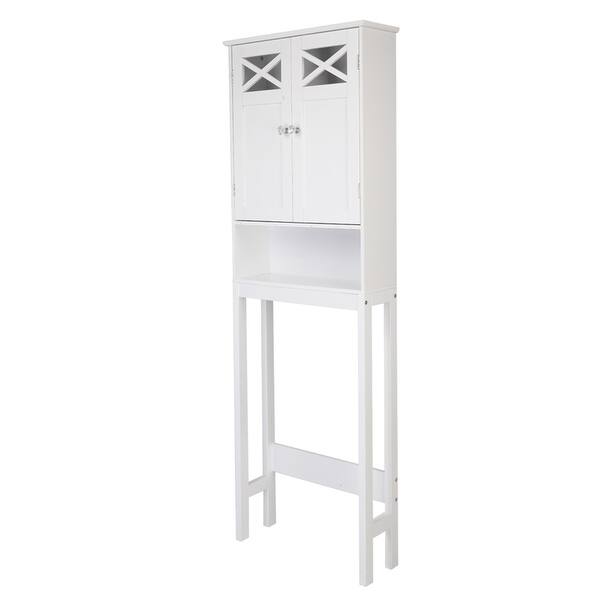 Double Door Fork Toilet Cabinet Bathroom Shelving White - Bed Bath ...