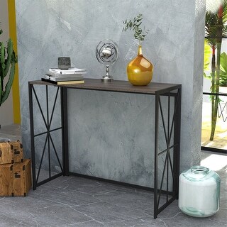 Folding Console Table, Computer Desk Entryway Table with Metal Frame ...