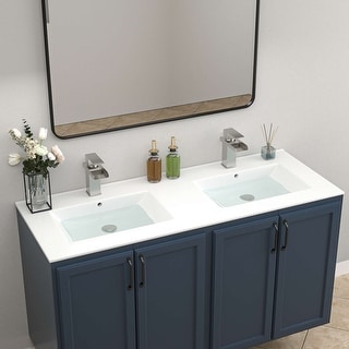 Lordear 48" Bathroom Ceramic Double Basin Above Counter Wide Ledge ...