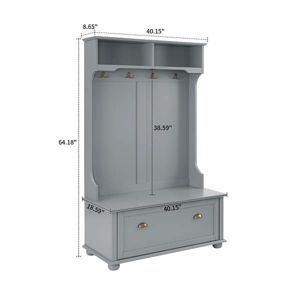 Modern Minimalist Freestanding Wooden Storage Hall Tree with Solid Wood ...