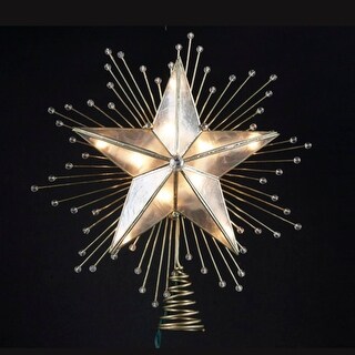 8.75" Lighted Capiz Star with Beaded Sunbursts Christmas Tree Topper ...