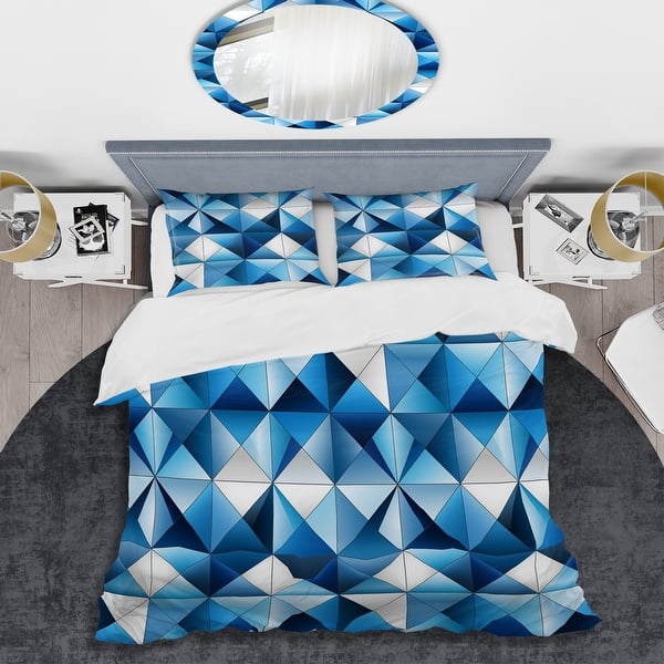 Designart "Deep Cobalt Blue Symmetry Cubes I" White Modern Bed Cover ...