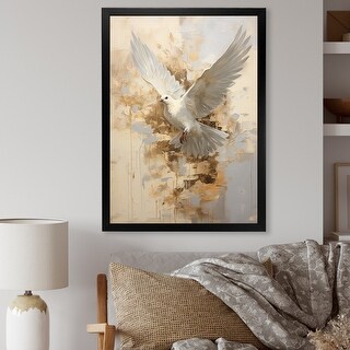 Designart "Minimalism Beige And Gold Dove " Dove Framed Wall Art Living ...
