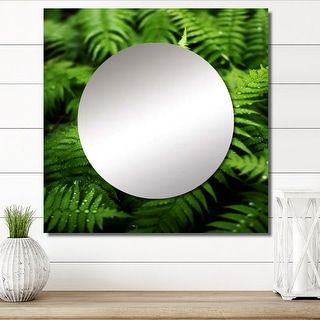Designart "Green Fern Fonds I" Modern Wall Mirror - Floral Large Square ...