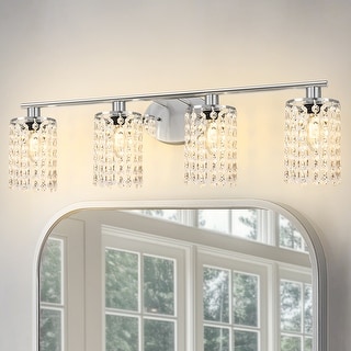 YANSUN 4-Light Vanity Light,with Crystal Shades,E12 Modern Nickel ...