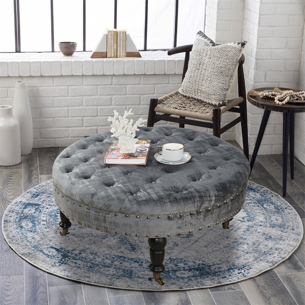 Round Velvet Tufted Coffee Table Ottoman 34 x 34 x 17 H On Sale Bed Bath Beyond 37074872
