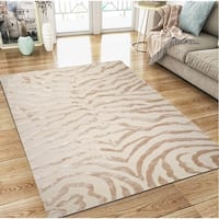Hand Made Wool & Faux Silk Animal Print Modern Area Rug Ivory - Bed ...
