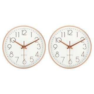 2Pcs 8" Wall Clock Battery Operated Silent Non-Ticking Clock White Gold ...
