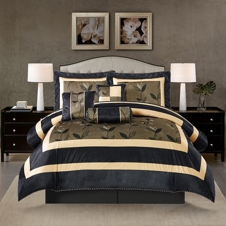 Nanshing Pandora 7 Piece Short Plush Print Leaves Comforter Set - Bed ...