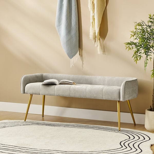 Luis Modern Upholstered Low Back Bench with Sturdy Golden Metal Tapered ...