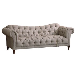 Polyester Button Tufted Sofa With Rolled Arms, Light Gray and Brown ...