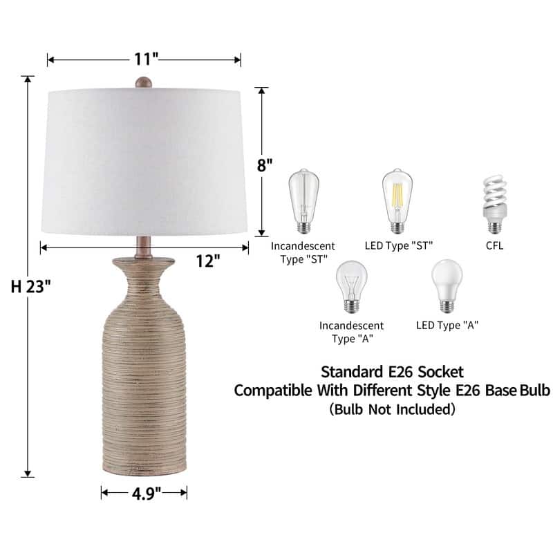 KAWOTI Farmhouse Resin Table Lamp with Drum Shade (Set of 2) - W12" x ...