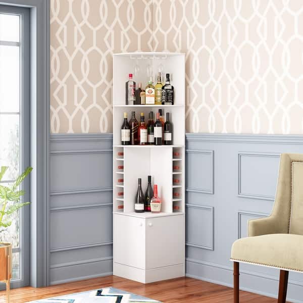 Corner Bar Home Storage Unit with Built-in Wine Rack and Lower Cabinet ...