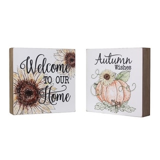 Welcome to Our Home Autumn Wishes Sunflowers Pumpkins Fall Chunky Signs ...